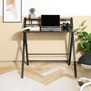 32.1" Black Rectangular Multifunctional Desk with Assembly-Free Storage ...