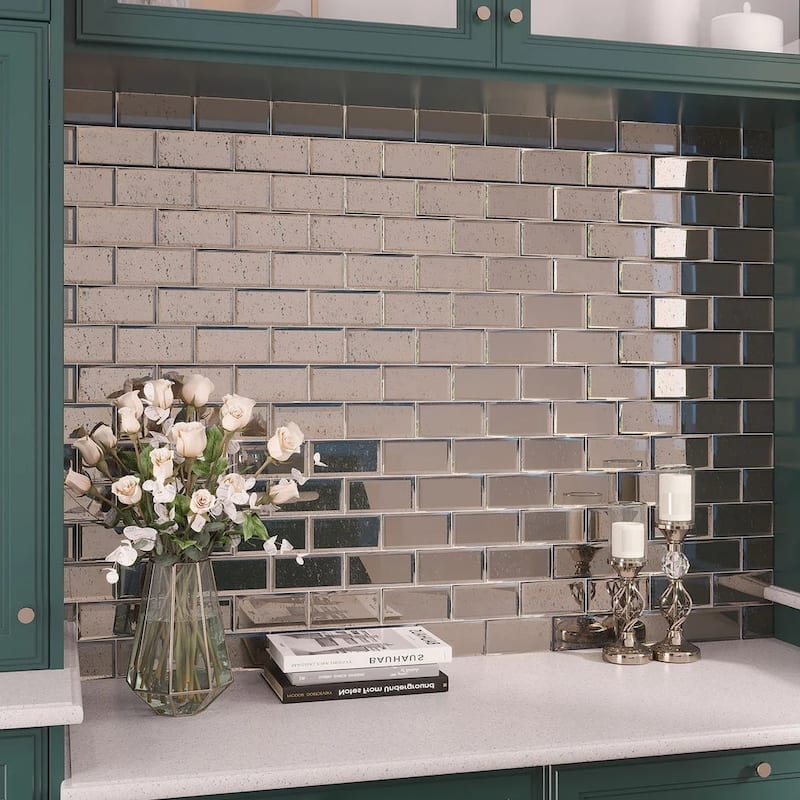 Apollo tile 3" x 6" Glister Polished Antique Mirror Glass Tile (5 sq ft ...
