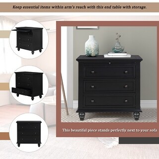 3-Drawer Storage Bedside Cabinet Black Sofa Table with Pull-out Tray ...