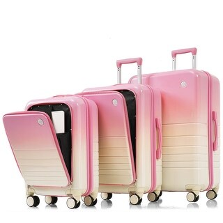 Pink 3Pcs Hard Shell Luggage Set Storage Set with Spinner Wheels - Bed ...
