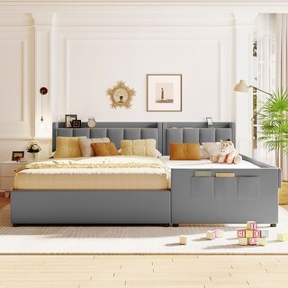 Gray Lift Up Queen, Twin XL Bed, Flip-top Storage, Drawer, Ports, Pock ...
