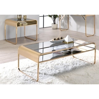 Watler Contemporary Gold 48-inch Glass Top 1-Shelf 2-Piece Coffee Table ...