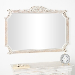Cream Wooden Scroll Room Wall Mirror with Curved Corners and Brown ...