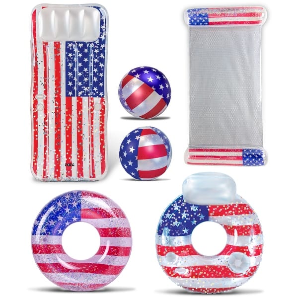 POZA Inflatable USA Flag Pool Floats Collection with Sparkle Confetti ...