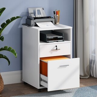 2 Drawer Mobile File Cabinet with Lock, Wood Modern Filing Cabinet for ...