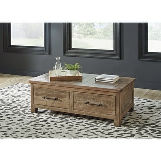 Signature Design by Ashley Randale Distressed Brown Coffee Table - 52"W ...