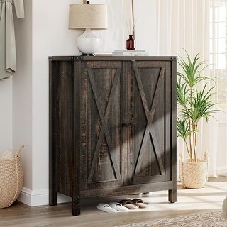 Moasis 20 Pairs 5 Adjustable Shelves Rustic Oak Shoe Storage Cabinet ...