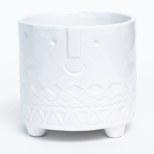 White Friendly Face Footed Planter - Bed Bath & Beyond - 40390147