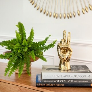 6" Peace Sign Hand Statue Decor Metallic Gold Ceramic Figurine Artsy ...