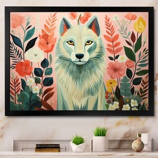 Designart "Pink And Green Boho Wolf Portrait V" Wolf Green Wall Decor ...