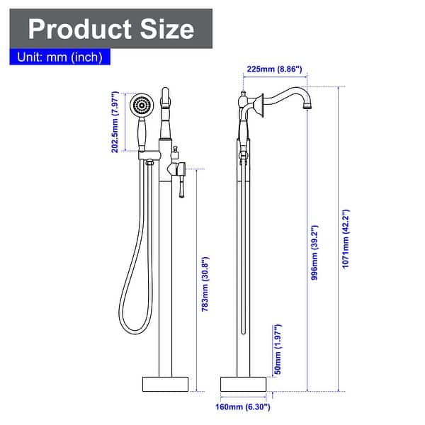 Freestanding Bathtub Faucet High Flow Rate Single Handle Floor Mounted ...