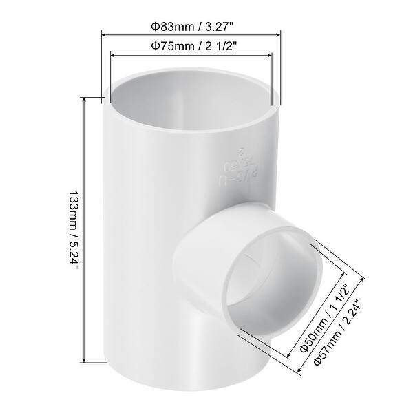 2 1/2" x 1 1/2" 3 Way Tee Pipe Fittings UPVC, Joint Coupling Pipe ...