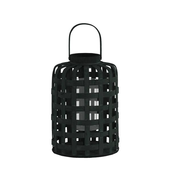 Wood Round Lantern With Lines Latice Design Body With Handle Small ...