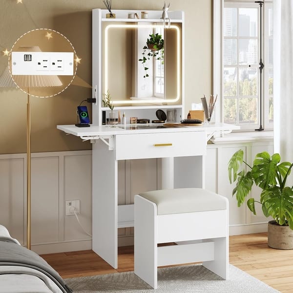 small makeup vanity with stool