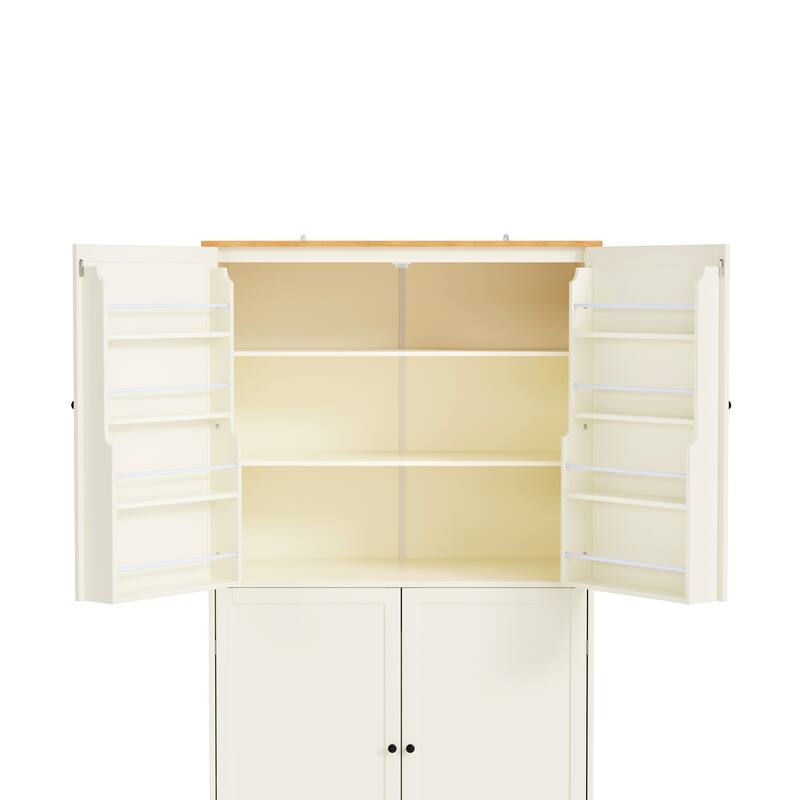Cream Pantry Storage Cabinet Sideboard High Cupboard, Built-in Drawers ...