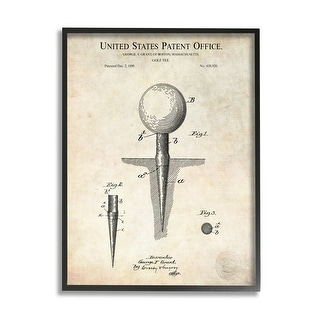 Stupell Golf Ball Tee Patent Blueprint Diagram Outline Framed Wall Art ...
