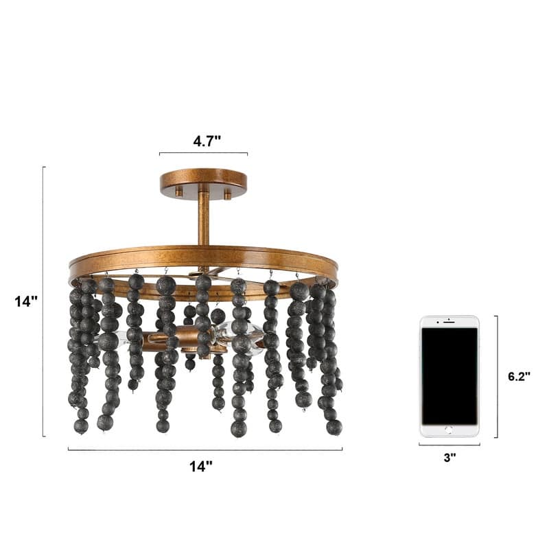 Genzi Boho Glam 3-light Brass Beads Semi-flush Mount Ceiling Light ...