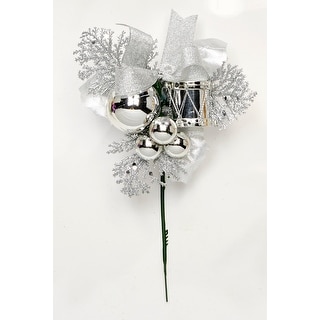7" Outdoor Weatherproof Christmas Leaf Drum Ball Pick, Silver, Set of ...