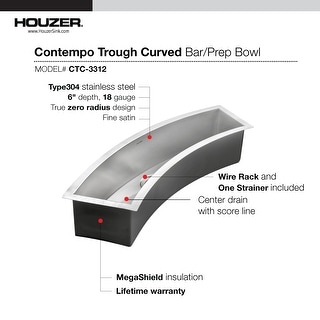 Houzer Contempo Trough 33 inch Stainless Steel Undermount Single Curved ...