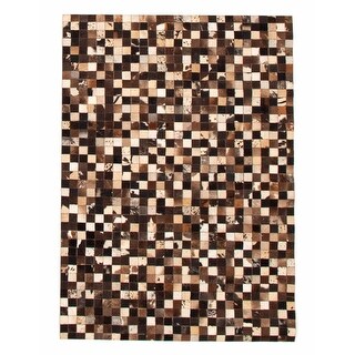 ECARPETGALLERY Handmade Cowhide Patchwork Dark Brown Leather Rug - 4'6 ...