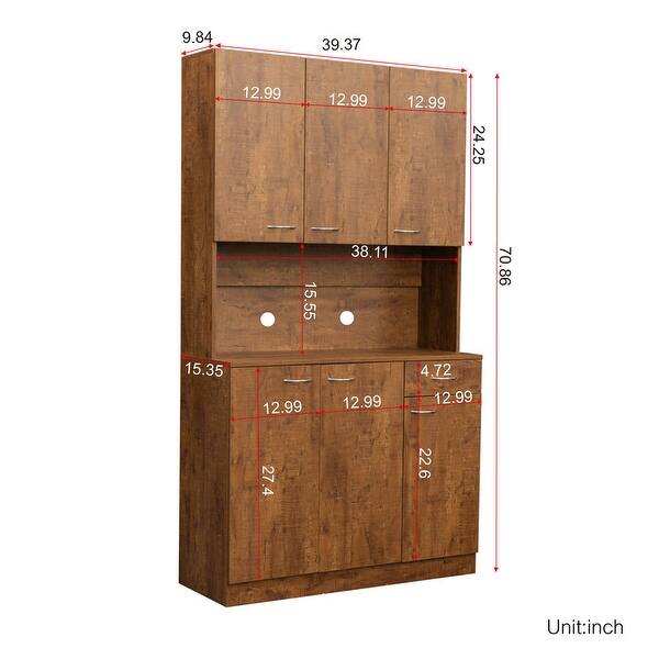 70.87 "Freestanding kitchen pantry cupboard with 6 doors, 3 shelves and ...