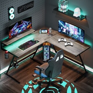 55 inch L-Shaped Gaming Computer Desk with Monitor Stand Home Office ...