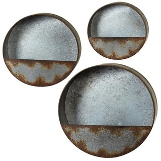 Set of 3 Metallic Silver Distressed Galvanized Circle Wall Pocket 15 ...