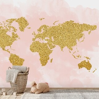 World Map 4 by Peach & Gold - Peel & Stick Wall Mural - Bed Bath ...
