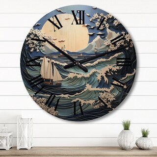 Designart "Beach Boat Elegance Papercut II" Beach Oversized Wood Wall ...
