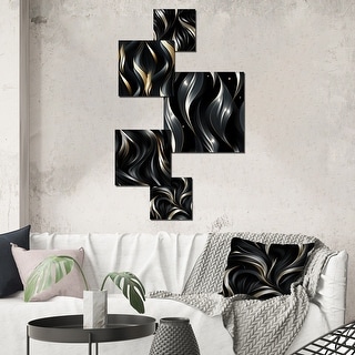 Designart "Deep Black Silver Elegance II" Abstract Wall Art Set of 5 ...