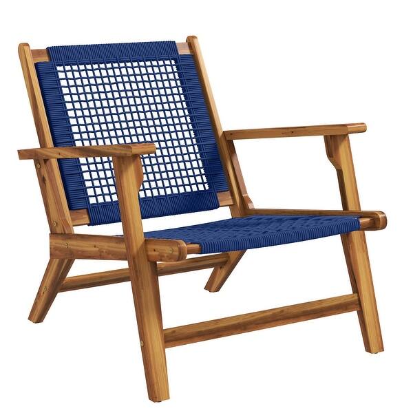 Outsunny Patio Acacia Wood Adirondack Chair, Modern Wood Fire Pit Chair with PP Rope Weave ...