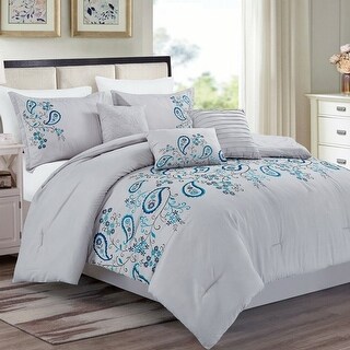 Embroidery Comforter Set 7 Alternative CalKing Arctic Ice - Bed Bath ...