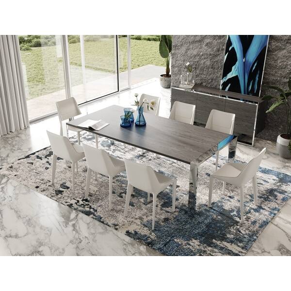 Modrest Fauna Modern Elm Grey & Stainless Steel Chrome Dining Table ...