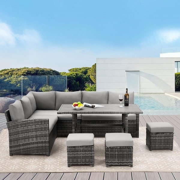 AECOJOY 7 Pieces Patio Furniture Set Outdoor Sectional Sofa Rattan Conversation Set On Sale Bed Bath Beyond 37257768