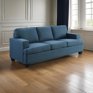Eoin 84 Inch Sofa, Blue Polyester, Soft Foam Cushioning, Solid Wood ...