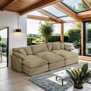 Artsy Sectional Modular Deep 3-Seater Sofa with 3 Ottomans, Corduroy ...