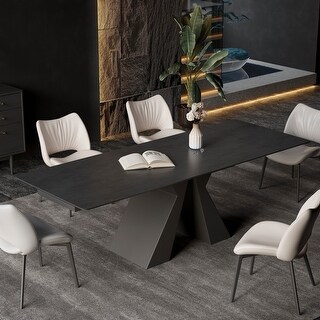 Extendable Sintered Stone Dining Table, 63" to 94.5", Double Pedestal ...