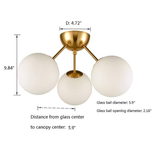 Brescia Mid Century Sputnik Ceiling Light Opal Glass Shades 3-Light - N ...