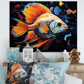Designart "Orange Pop Art Fish Marine Burst II" Butterfly Fish Wall ...