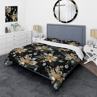 Designart "Blue And Black Opulent Crystal Splendor" Black Glam Bedding ...