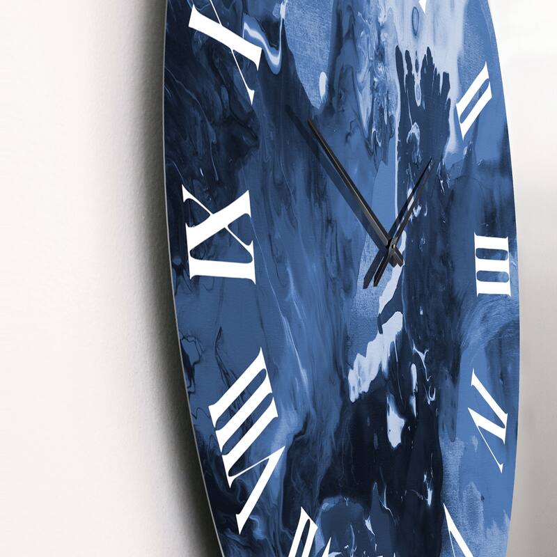 Designart 'Liquid Art In Shades Of Dark Blue I' Modern wall clock ...