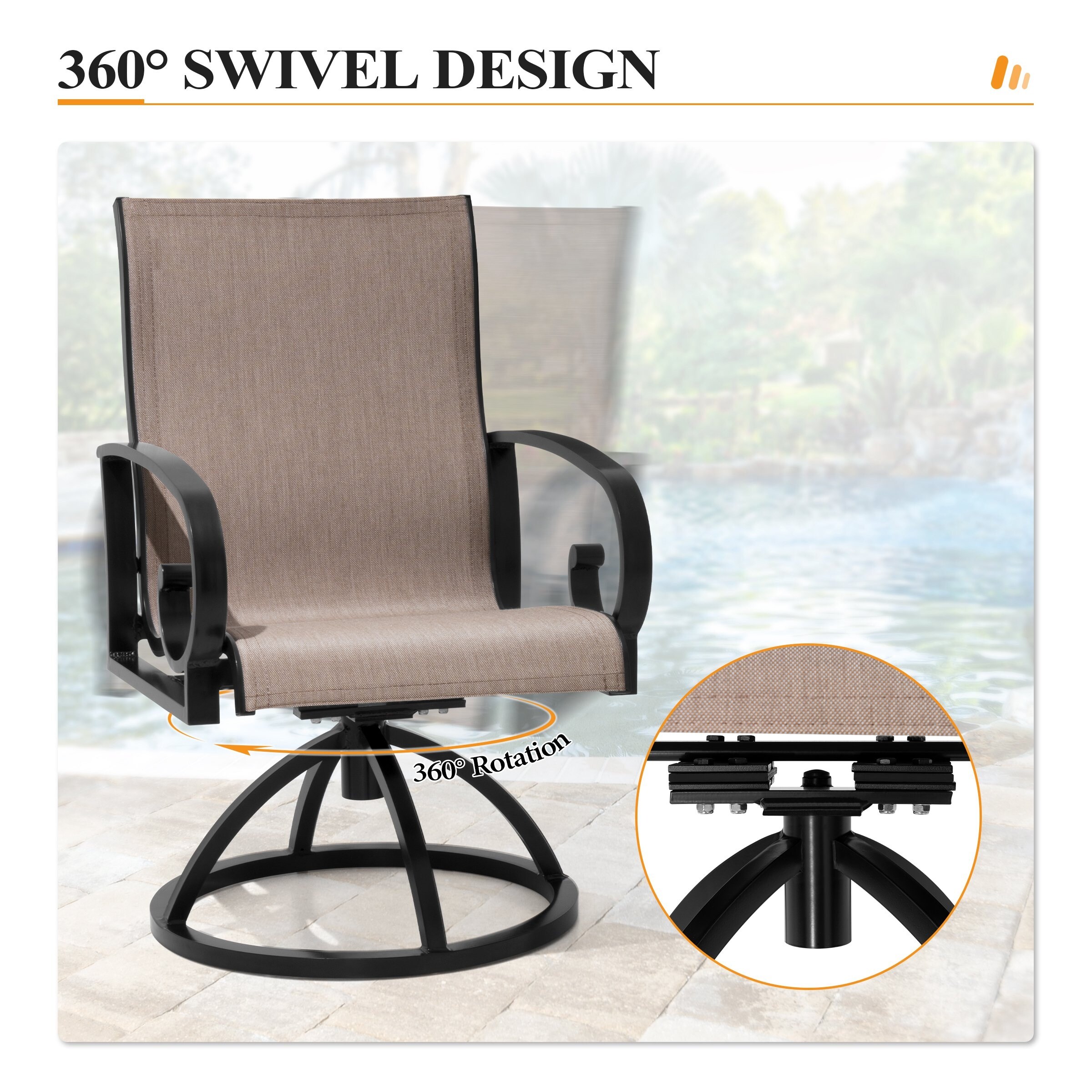 Patio Swivel Dining Chairs with Sunbrella Textilene Mesh Fabric Outdoor Furniture Gentle Rocker Chair with Back and Arm Augustine Ashe Set of 4