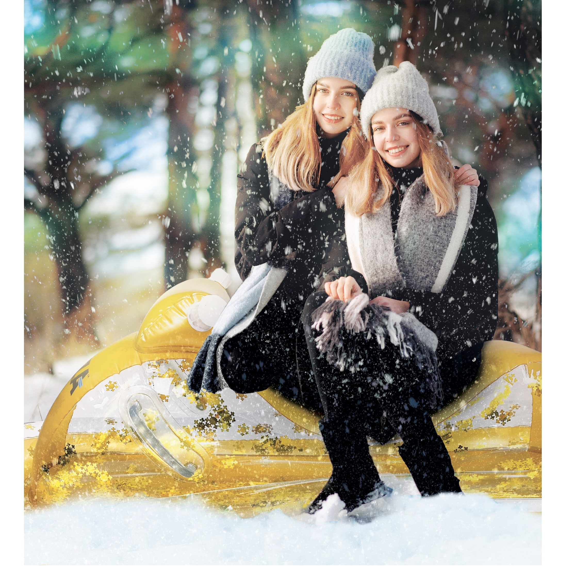 POZA Inflatable Snowmobile Sled Set of 3 with Handles and Snowflakes ...