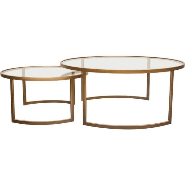 40 Inch Round Nesting Coffee Table Set, Clear Glass Tops, Gold Brass ...