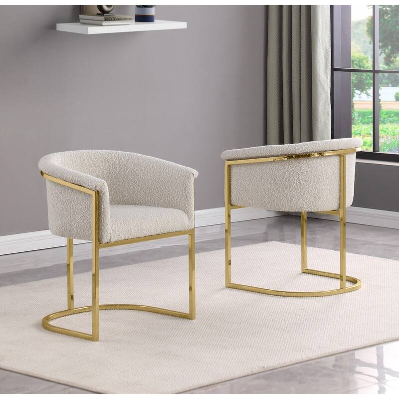Best Quality Furniture Boucle Fabric Gold Base Dining Chairs (Set of 2 ...