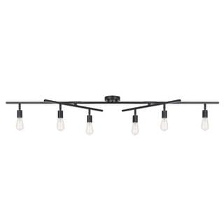 64" 6-Light Double Center Swivel Track Lighting, Matte Black, Pivoting ...
