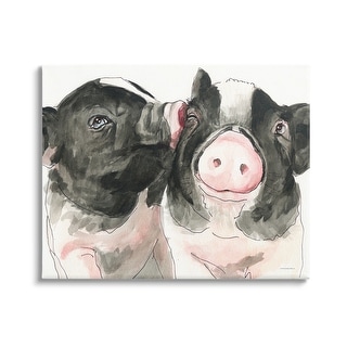 Stupell Two Pigs Pink Snout Kiss Adorable Farm Animals Canvas Wall Art ...
