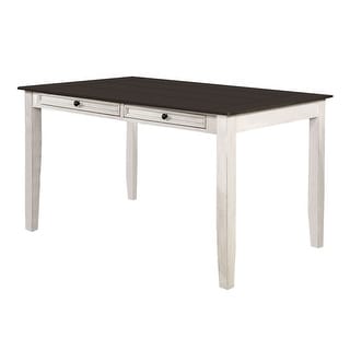 Plank Top Counter Height Table with Storage Drawers, White and Brown ...