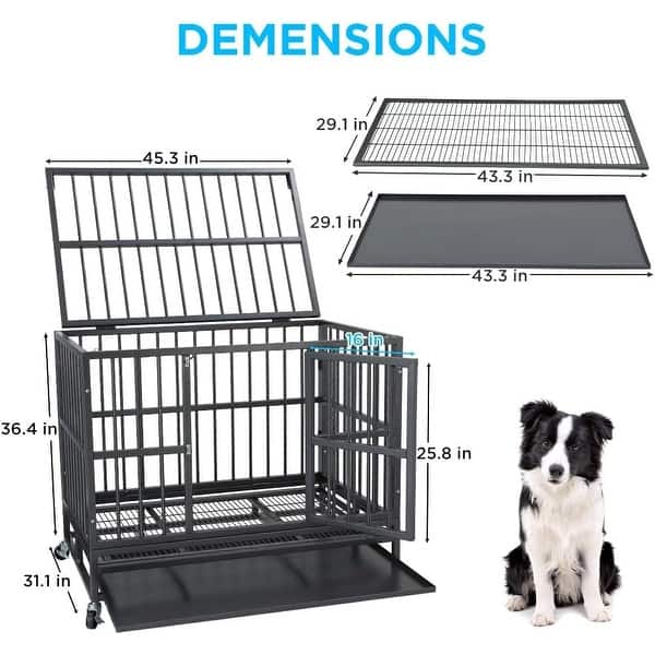 45" Heavy Duty Indestructible Dog Crate Steel Escape Proof - Large ...