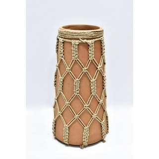 Large Mud Cylinder Vase with Jute Rope - 12.5" - Camel Brown - Bed Bath ...
